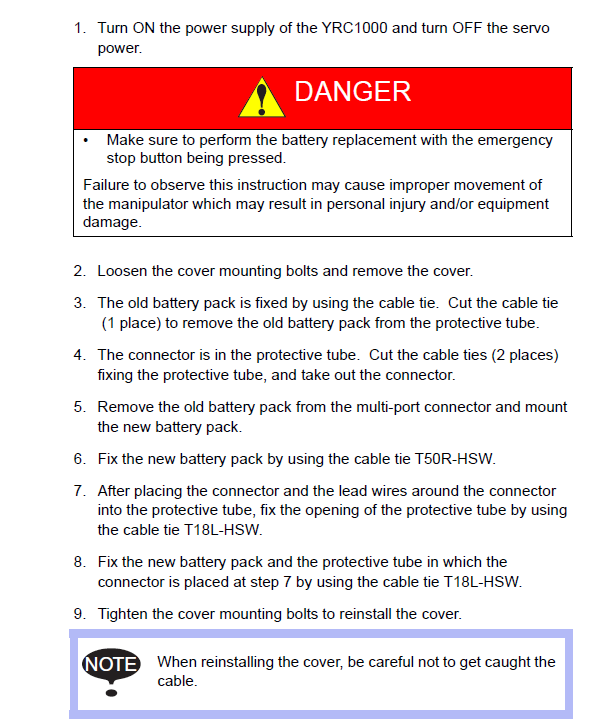 Battery Replacement SP210 / YR-1-06VX225-A00 Manipulator – Yaskawa Motoman
