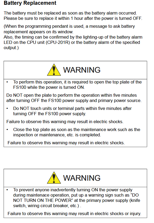 Battery Replacement FS100 Controller – Yaskawa Motoman